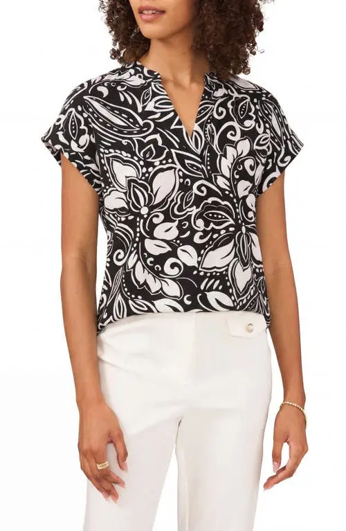 Chaus Split Neck Georgette Blouse - Black