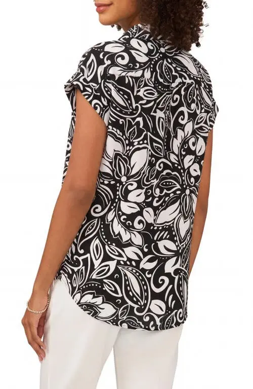 Chaus Split Neck Georgette Blouse - Black