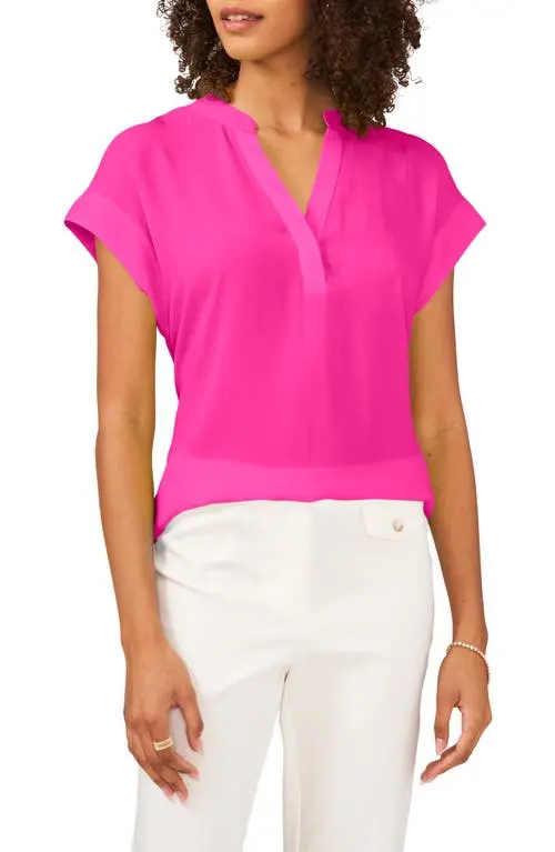 Chaus Split Neck Georgette Blouse - Fiercely Fuchsia
