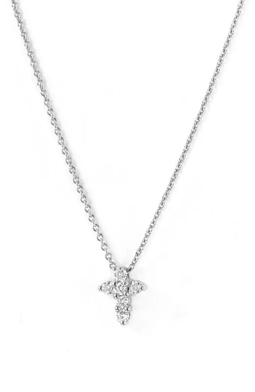 Roberto Coin Tiny Treasures Diamond Cross Pendant Necklace - White