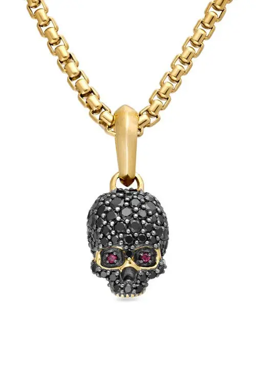 David Yurman Diamond Pavé Skull Pendant - Black Diamond/ruby