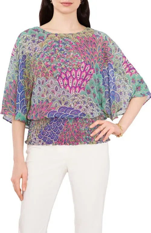 Chaus Dolman Sleeve Smocked Blouse - Lime/fuchsia/multi