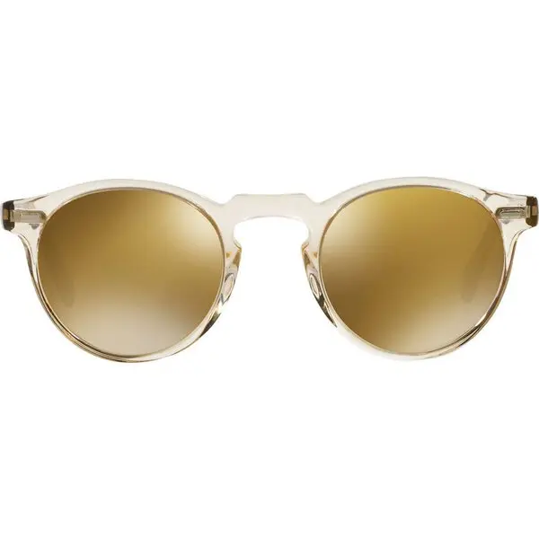 Oliver Spencer Gregory Peck 50mm Round Sunglasses - Dark Tort Brown/gold Mirror