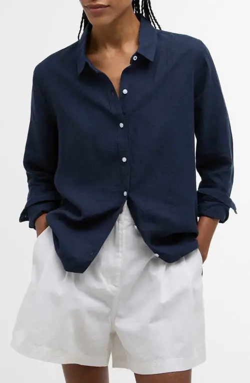 Barbour Linen Button-up Shirt - Navy