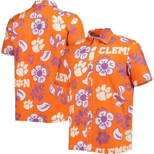 WES & WILLY Clemson Tigers Floral Button-up Shirt