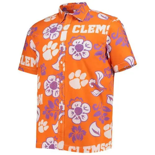 WES & WILLY Clemson Tigers Floral Button-up Shirt