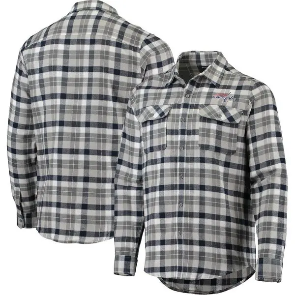ANTIGUA Gray Washington Capitals Ease Plaid Button-up Long Sleeve Shirt - Navy