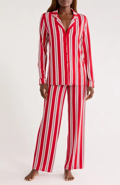 Nordstrom Moonlight Eco Knit Pajamas - Red- Ivory Carol Stripe
