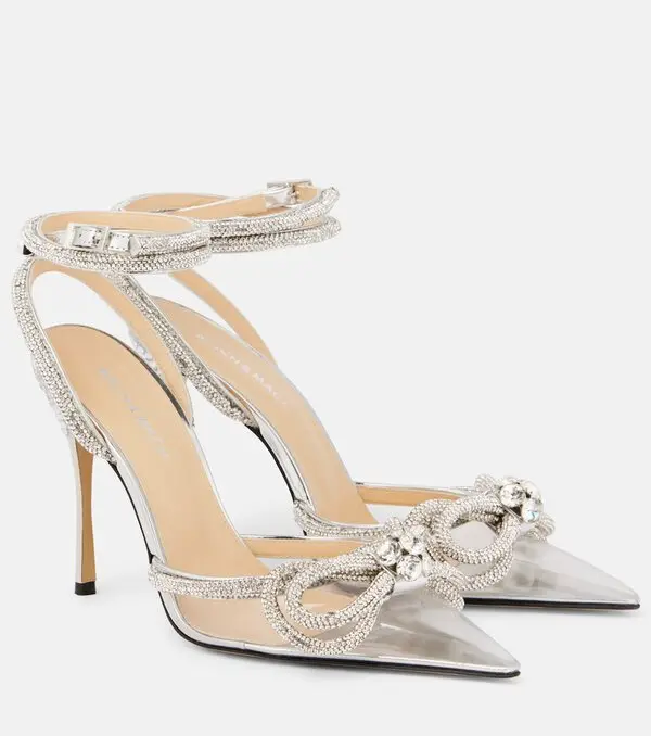 Mach & Mach Double Bow Embellished Pumps - Silver