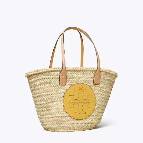 Tory Burch Ella Straw Basket Tote - Natural / Golden Sunset