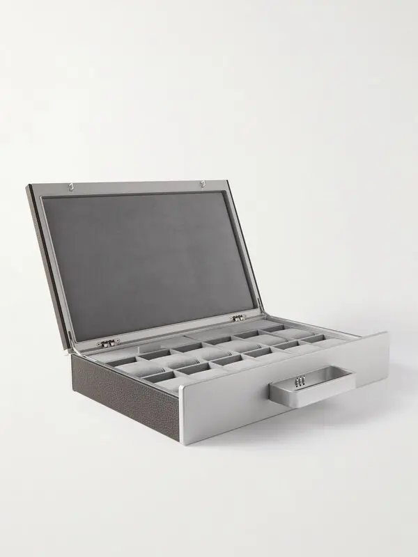 CHARLES SIMON Mackenzie Full-grain Leather Twelve-piece Travel Watch Case - Gray