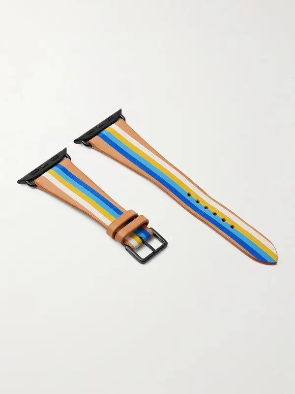 LACALIFORNIENNE Seabright Striped Leather Apple Watch Strap - Blue