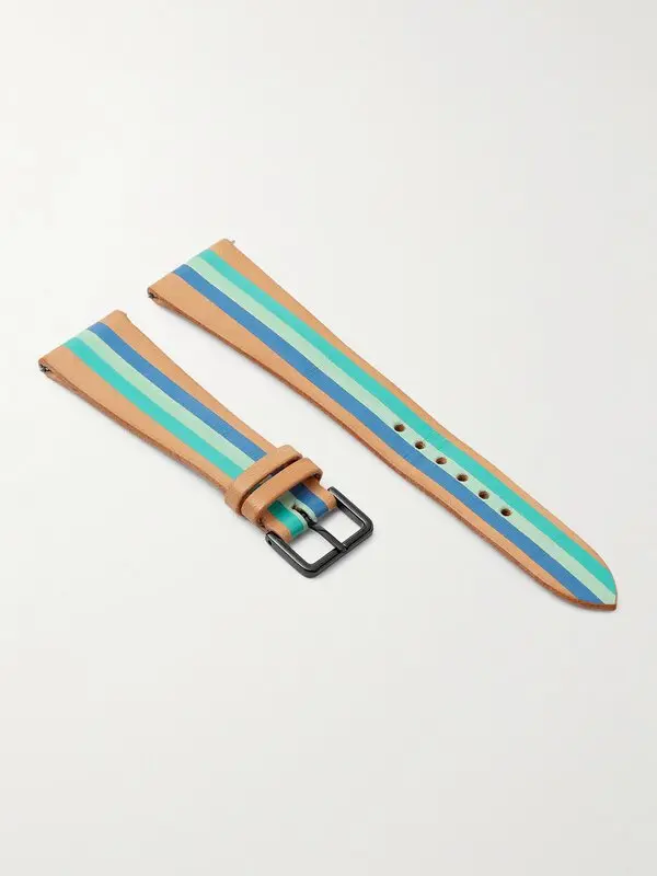 LACALIFORNIENNE Aquamarine Striped Leather Watch Strap - Blue