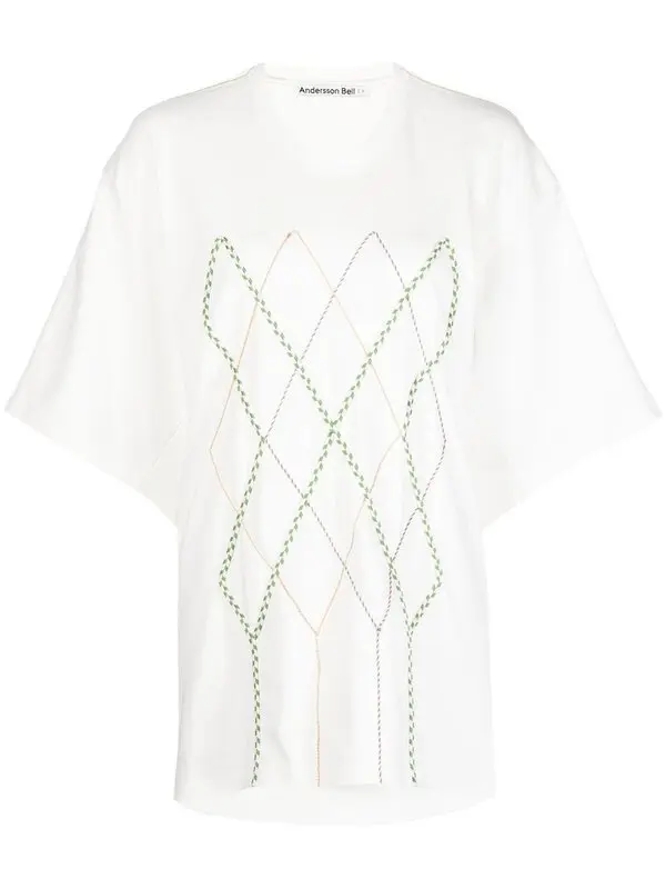 Andersson Bell Argyle Embroidery Oversized T-shirt - White