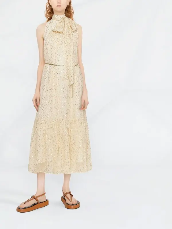 Zimmermann Tie-neck Metallic-detailed Dress