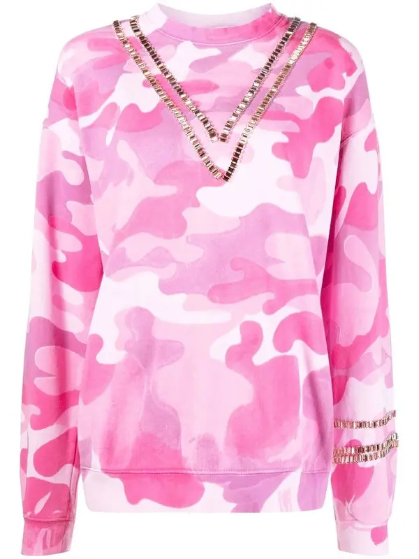 Collina Strada Camouflage-print Crystal-embellished Sweatshirt - Pink