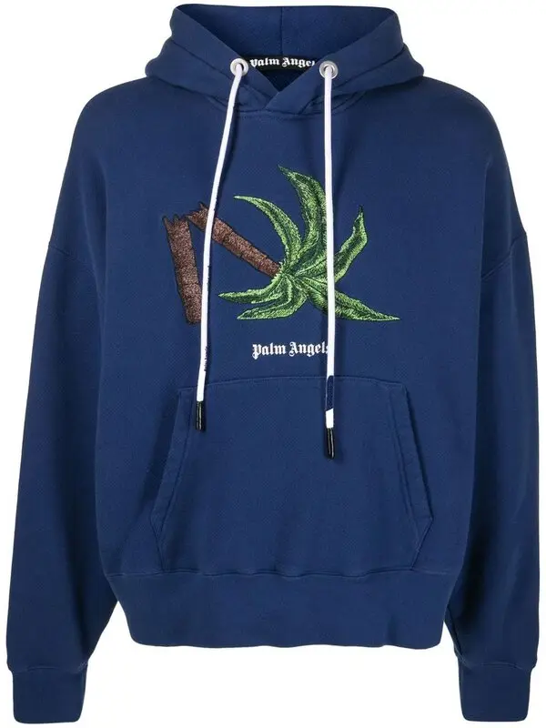 Palm Angels Broken Palm Logo Hoodie - Blue