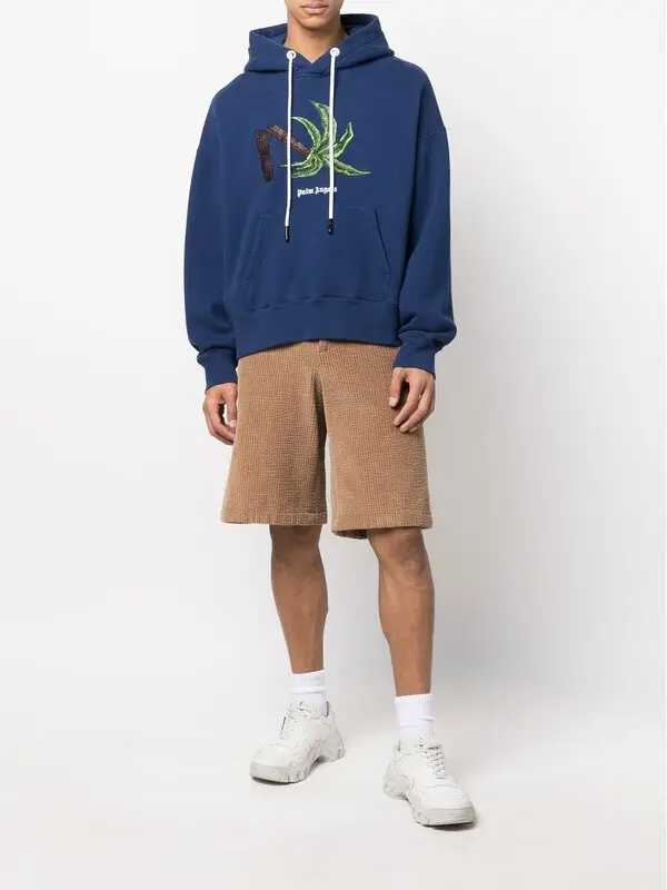 Palm Angels Broken Palm Logo Hoodie - Blue