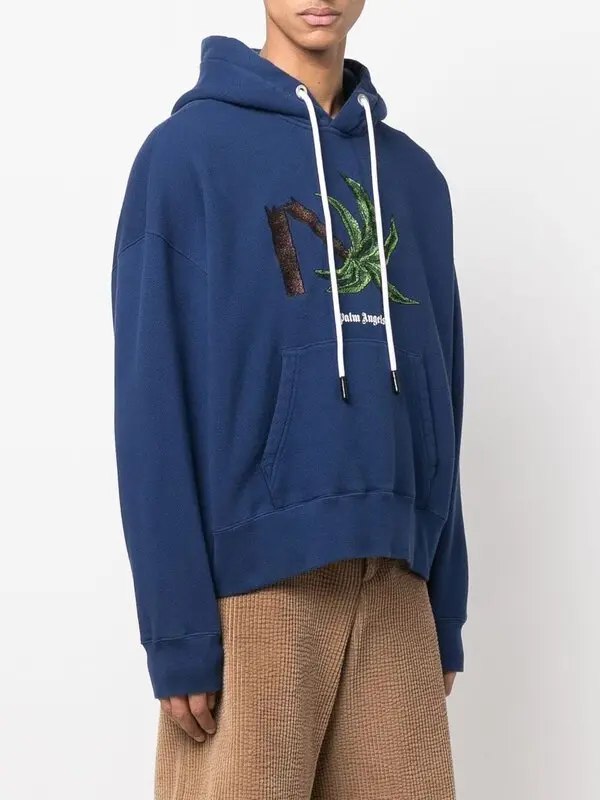 Palm Angels Broken Palm Logo Hoodie - Blue