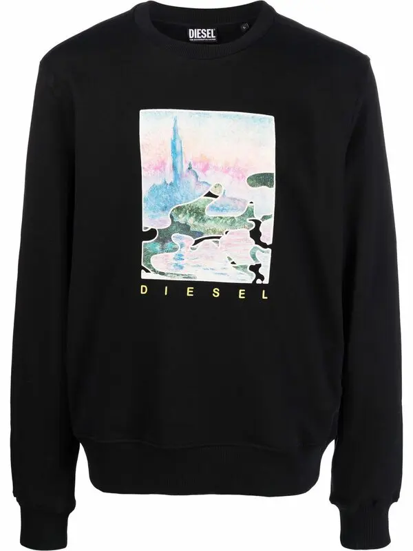 DIESEL® Watercolour-print Crew Neck Sweatshirt