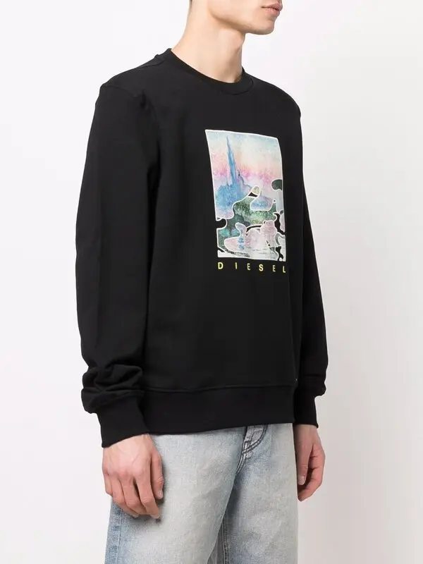 DIESEL® Watercolour-print Crew Neck Sweatshirt