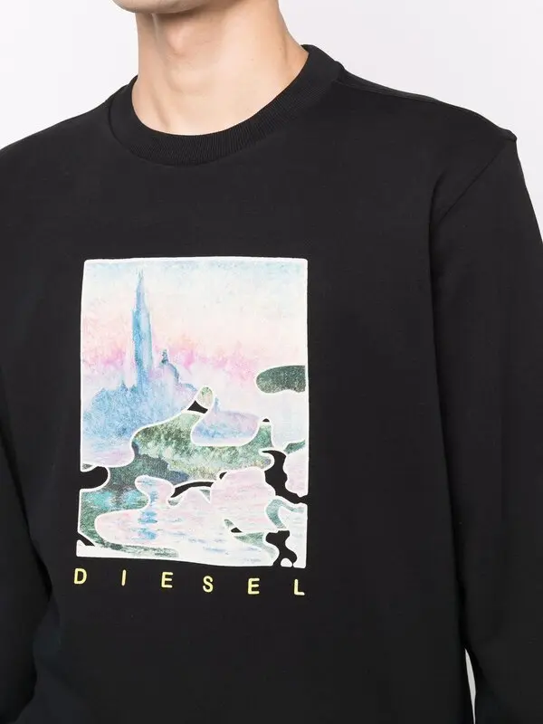 DIESEL® Watercolour-print Crew Neck Sweatshirt
