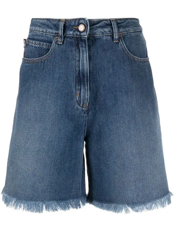 Moschino High-rise Straight-leg Denim Shorts With Fringed Hem - Blue