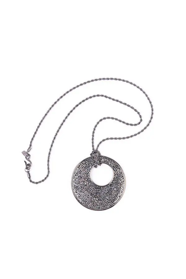 KENNETH JAY LANE Hematite Pave Disc Necklace - Natural
