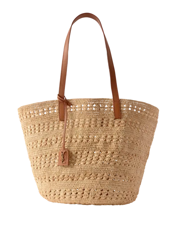 Saint Laurent Panier Medium Leather-trimmed Raffia Tote Bag - Neutrals