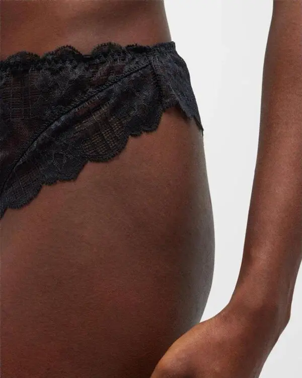 Simone Perele Reve Scalloped Lace Tanga - Black
