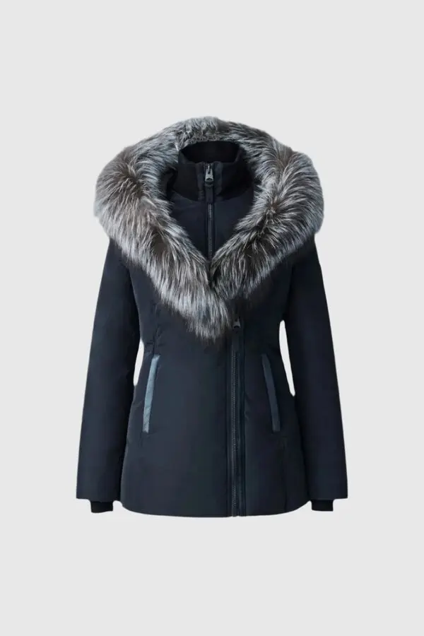 Mackage Down Coat With Silver Fox Fur Signature Collar - Black