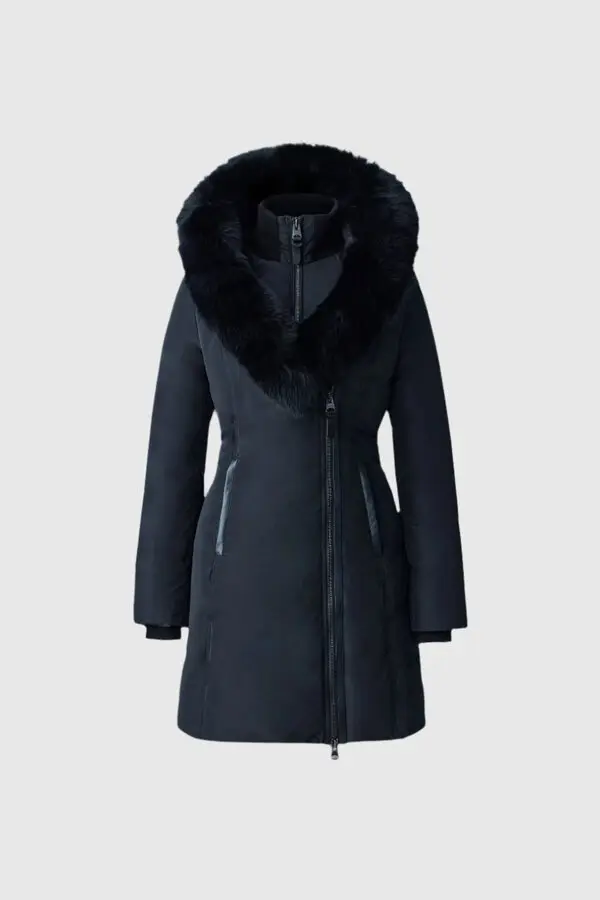 Mackage Kay-bx Down Coat With Blue Fox Fur Signature Collar - Black