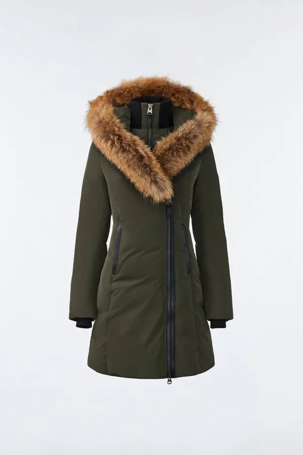 Mackage Kay-f Fitted Down Coat With Natural Fur Collar - Army