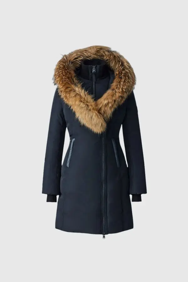 Mackage Kay-f Fitted Down Coat With Natural Fur Collar - Black