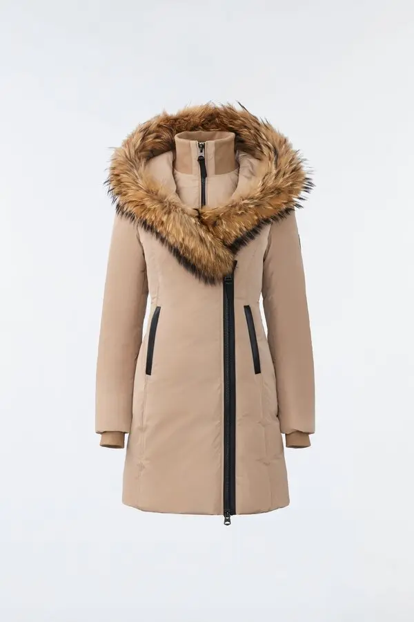 Mackage Kay-f Fitted Down Coat With Natural Fur Collar - Camel