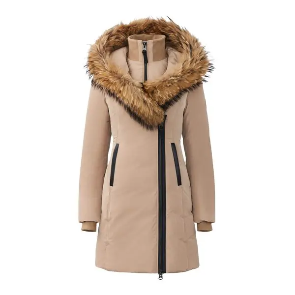 Mackage Kay-f Fitted Down Coat With Natural Fur Collar - Camel