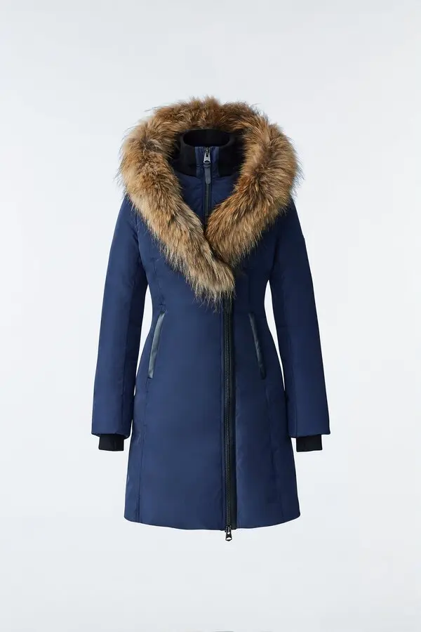 Mackage Kay-f Fitted Down Coat With Natural Fur Collar - Navy