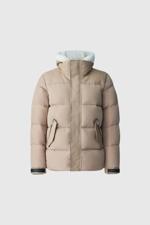 Mackage Classic Down Jacket With Removable Shearling Bib - Camel