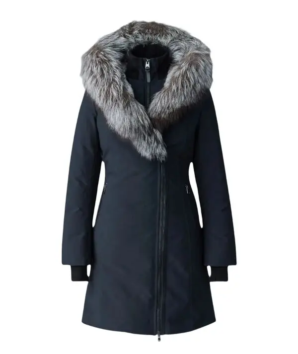 Mackage Trish-x Down Coat With Silver Fox Fur Collar - Black