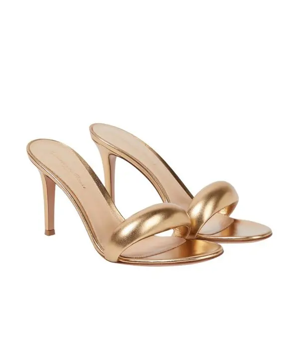 GIANVITO ROSSI Bijoux 85 Metallic Leather Mules - Gold
