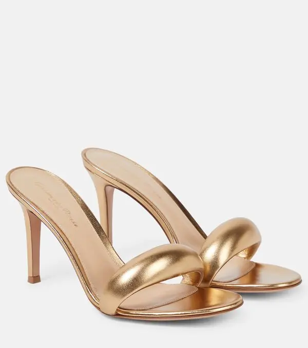GIANVITO ROSSI Bijoux 85 Metallic Leather Mules - Gold