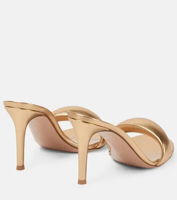 GIANVITO ROSSI Bijoux 85 Metallic Leather Mules - Gold