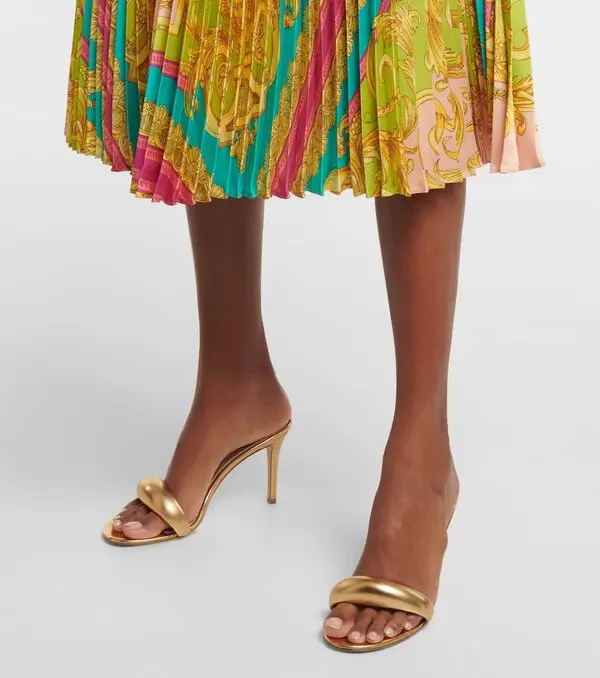 GIANVITO ROSSI Bijoux 85 Metallic Leather Mules - Gold
