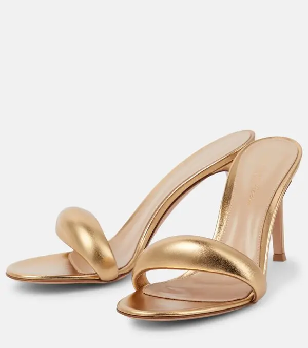 GIANVITO ROSSI Bijoux 85 Metallic Leather Mules - Gold