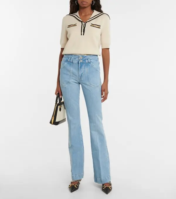FRAME Double Button Flare High-rise Jeans
