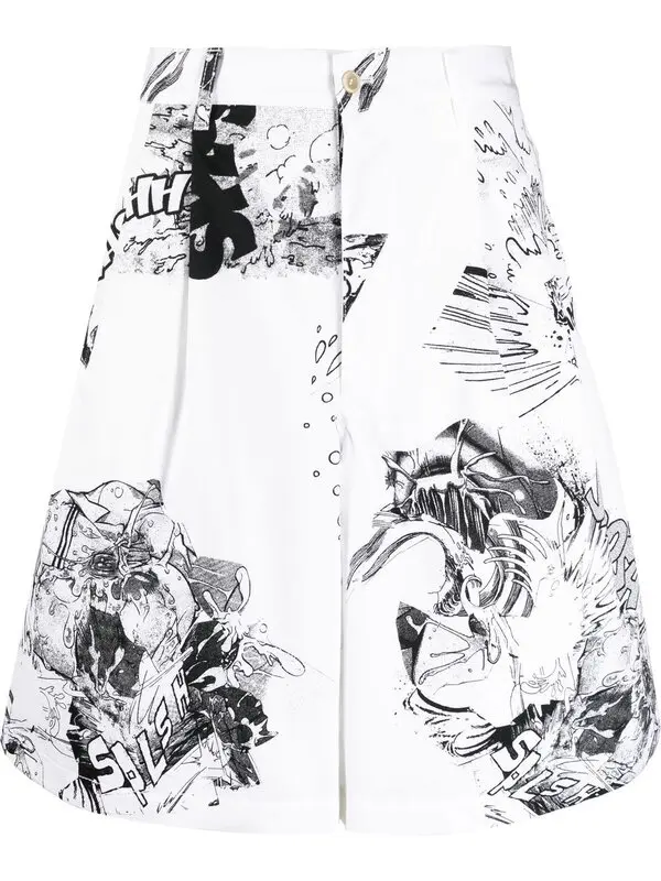 Comme Des Garçons X Christian Marclay Wide-leg Shorts - White