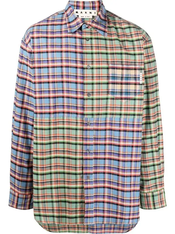 Marni Patchwork Check-print Oversized Shirt