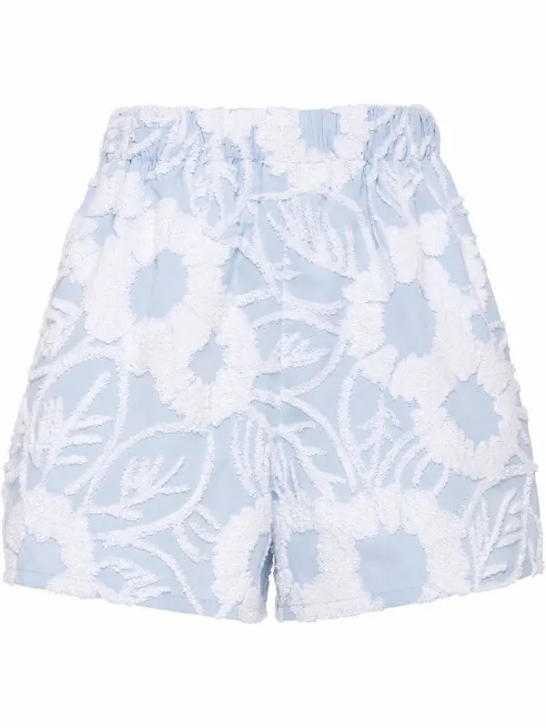 Prada Floral Embroidered Shorts - Blue