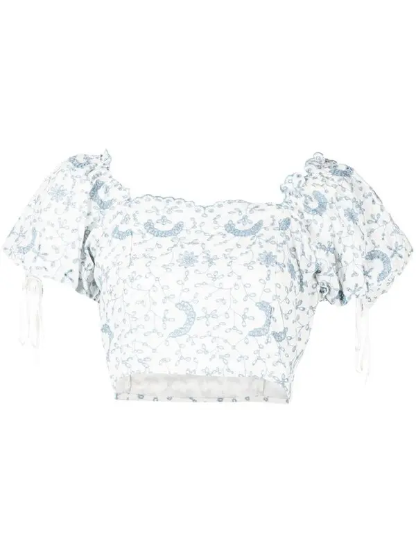 LoveShackFancy Melina Broderie-anglaise Crop Top - White