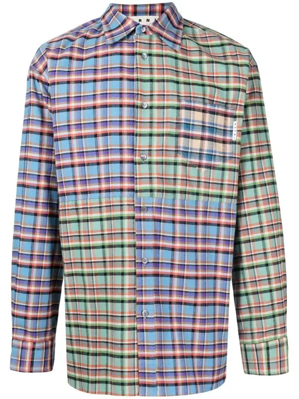Marni Patchwork Check-print Oversized Shirt